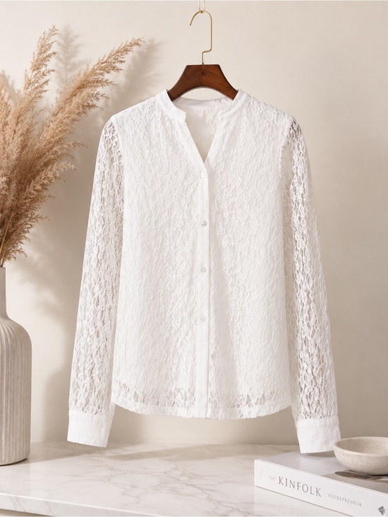 Cable & Gauge | Tops | 22 Cable Gauge Blouse L Ivory Lace Button Front ...